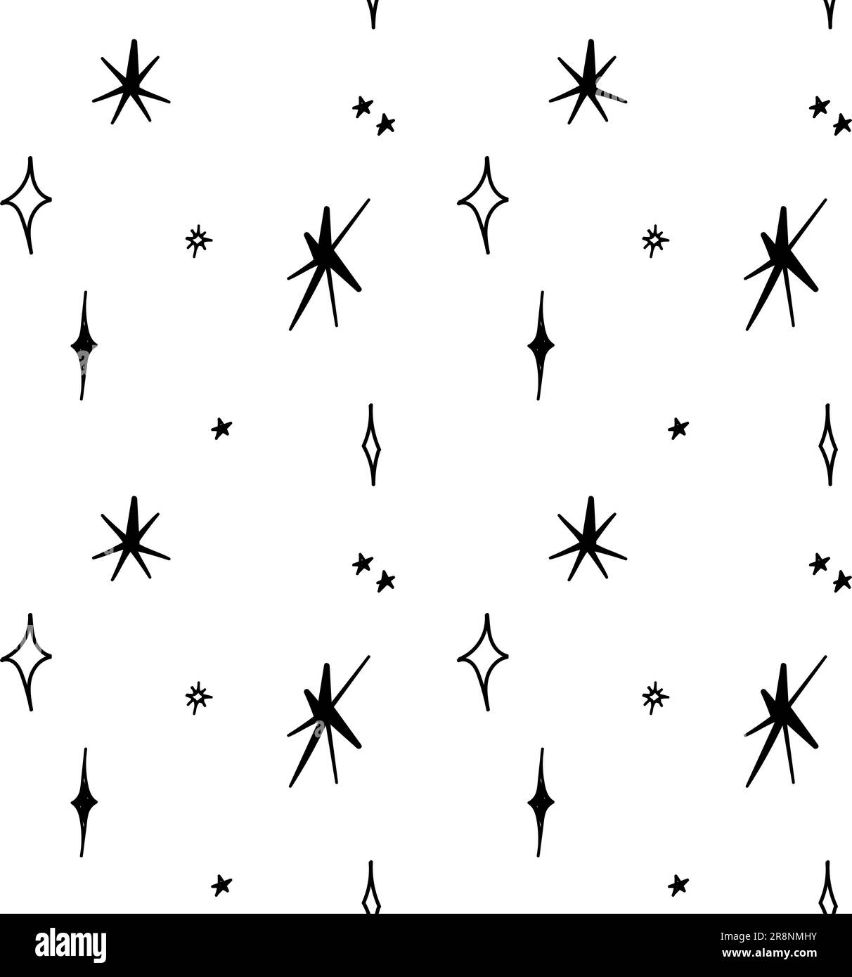 Seamless pattern with y2k bling and stars or sparkles. Doodle ...