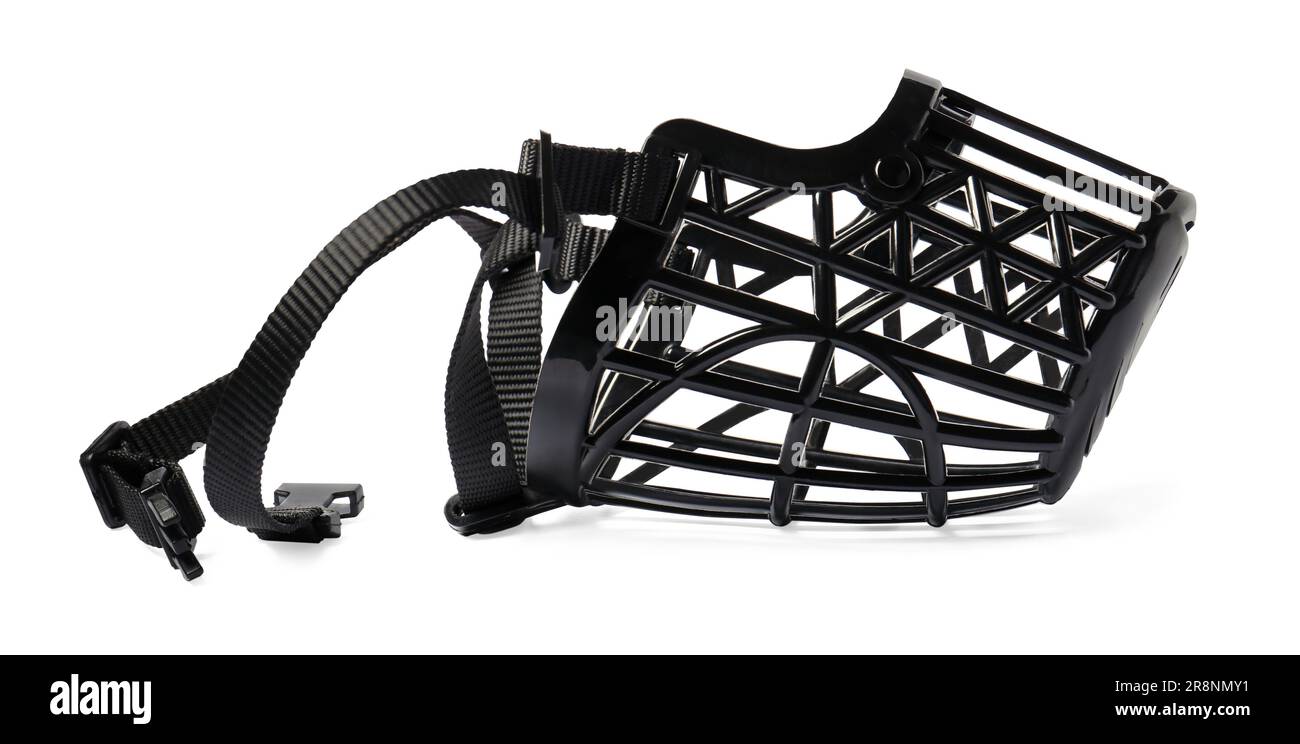 Black plastic dog muzzle isolated on white Stock Photo - Alamy