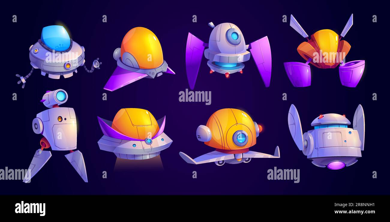 Spaceships, alien rockets, ufo shuttles. Futuristic space ships, cute ...