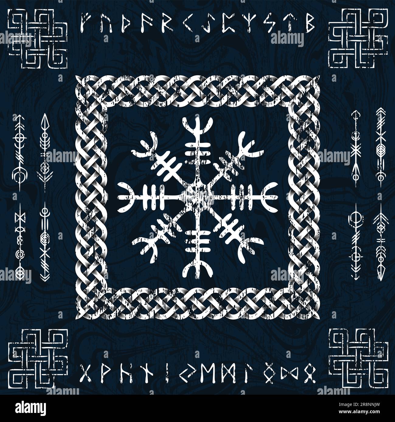 Blue Helm of Awe viking Scandinavian symbols background Stock Vector ...