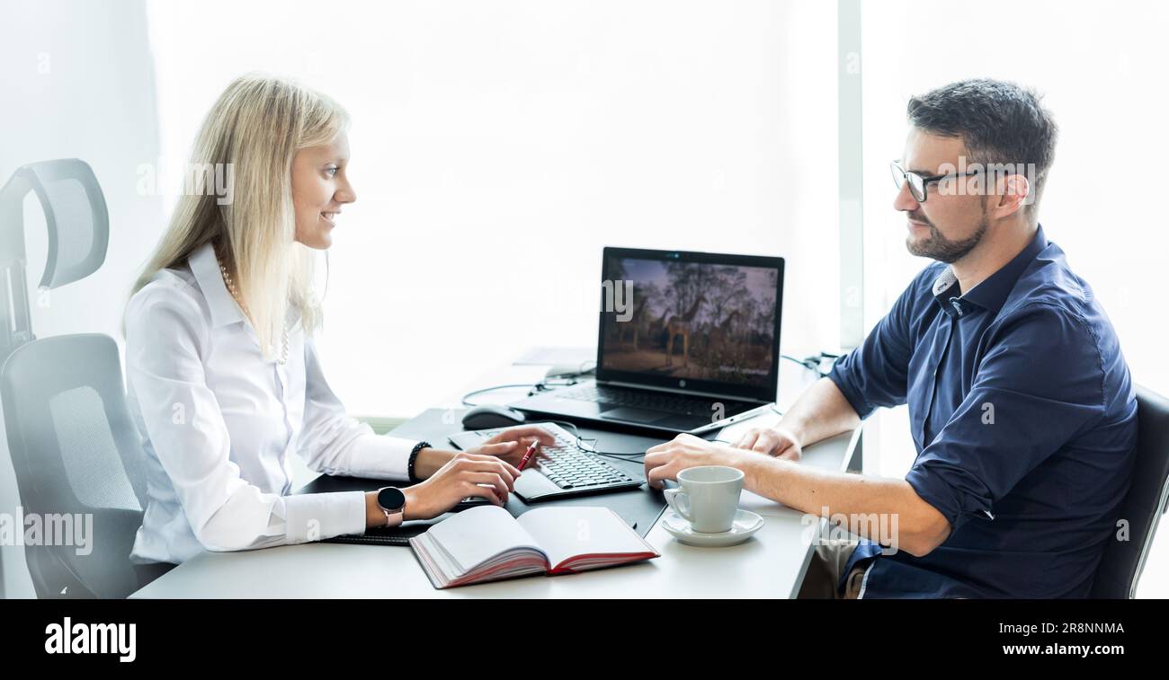 Business meeting. Client consulting. Confident business woman, real ...