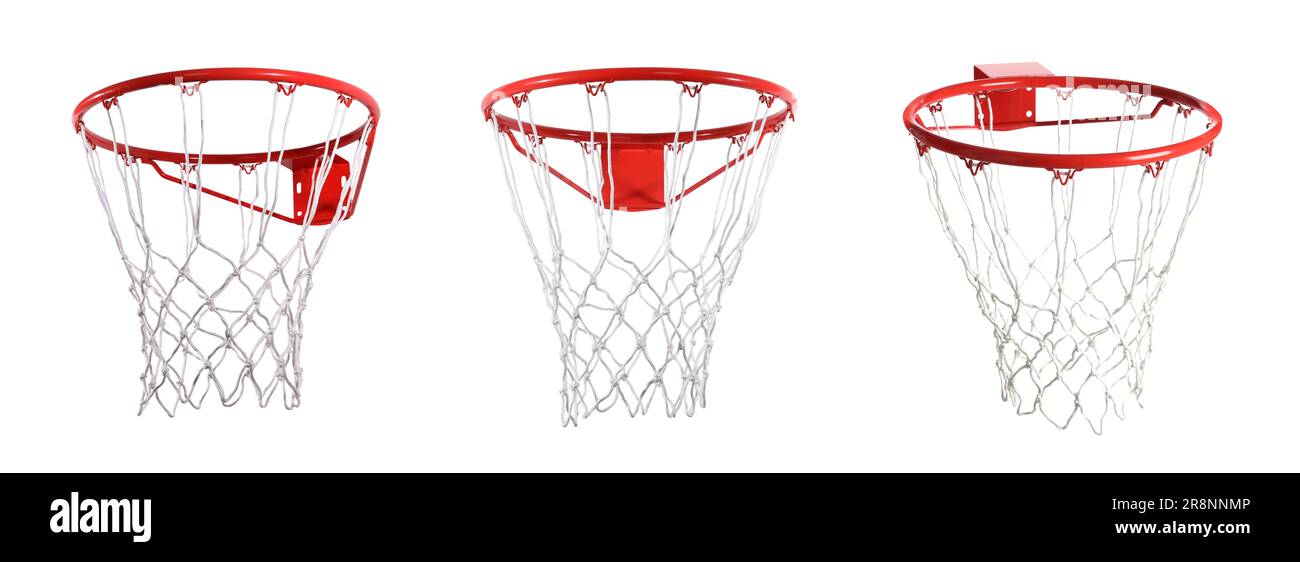 Collage of basketball hoop isolated on white, different sides Stock ...