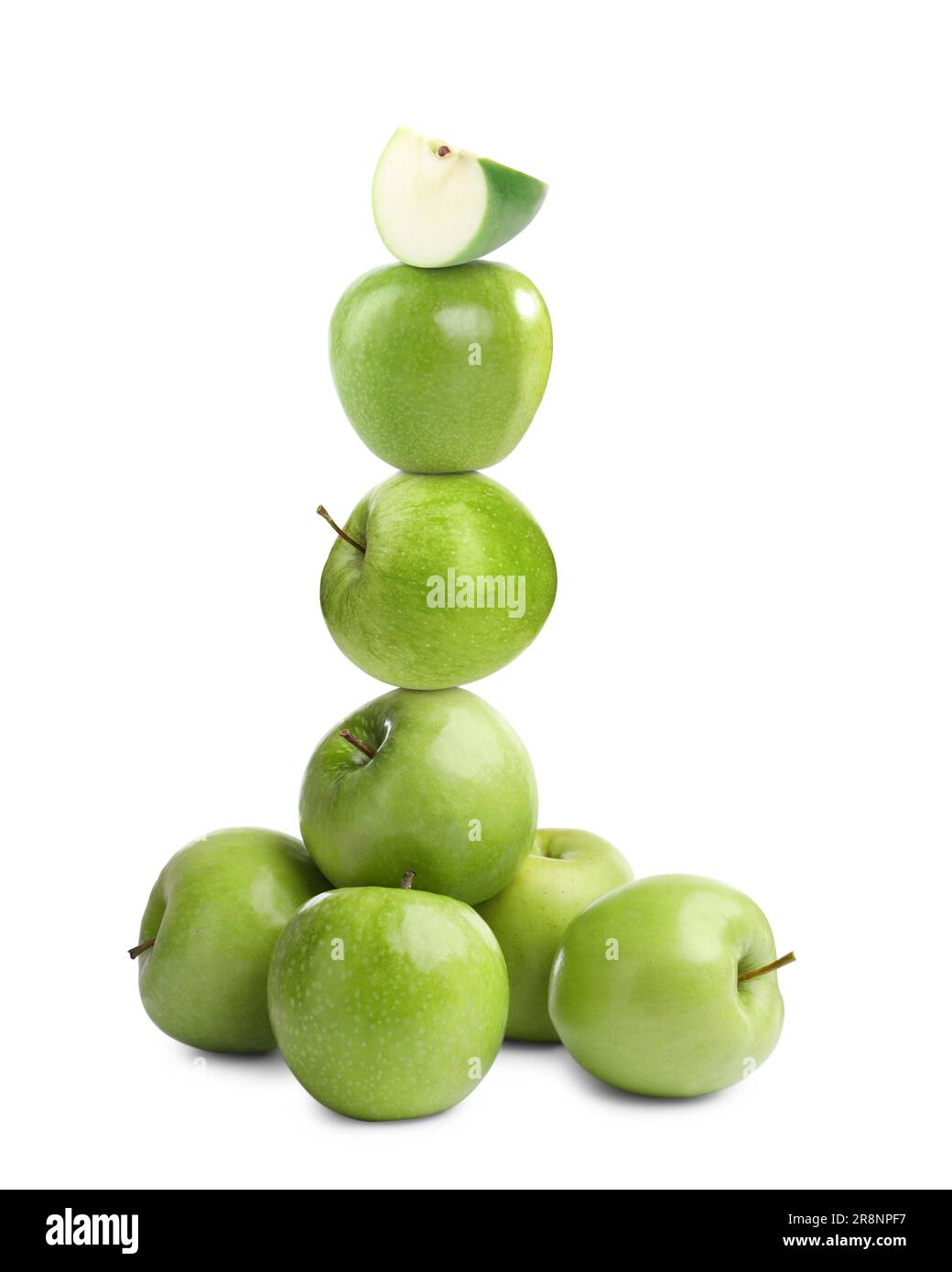 Stack of fresh ripe green apples on white background Stock Photo - Alamy