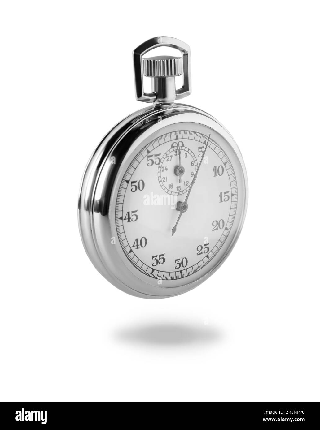 Concept of time. Vintage timer in air on white background Stock Photo ...