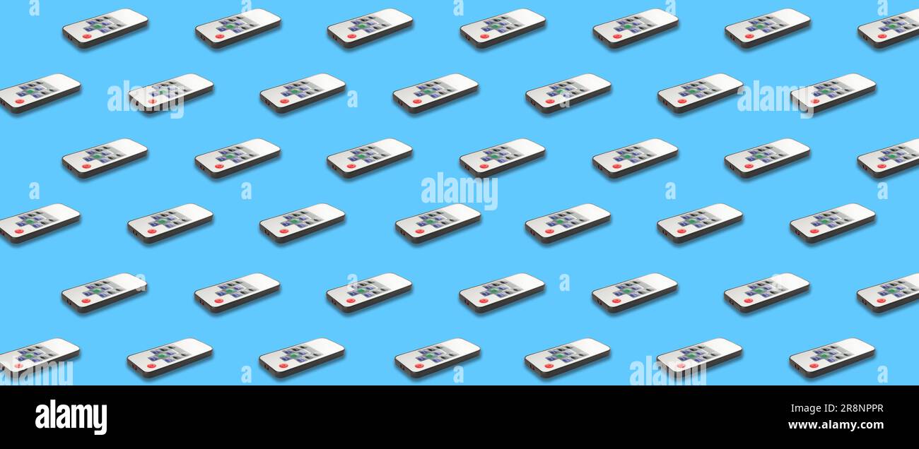 Remote controller pattern on light blue background. Collage design ...