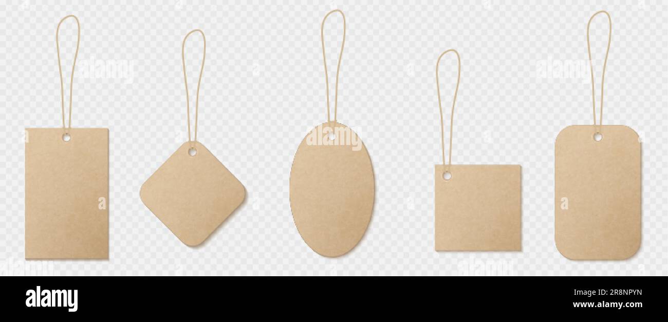 Kraft price tag label vector. Vintage brown cardboard with cord ...