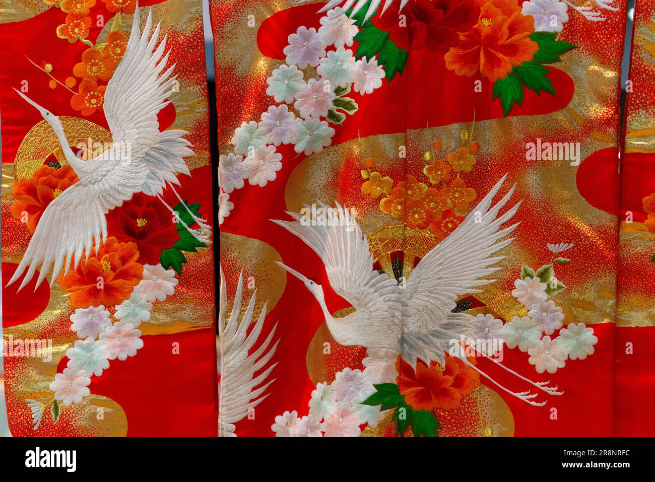 Japanese Kimono Decorated with Motifs of Cranes Birds Stock Photo - Alamy