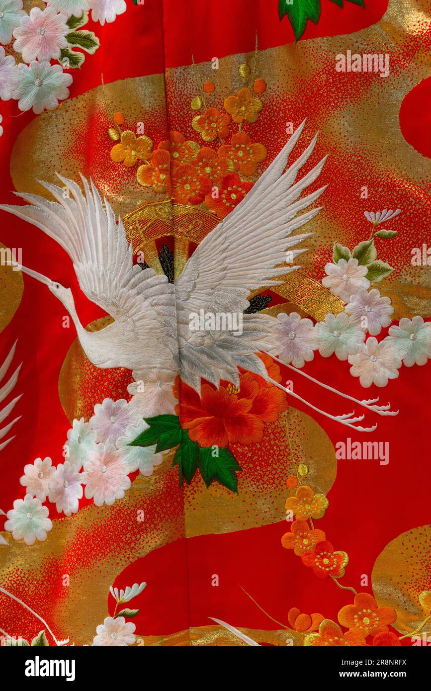 Japanese Kimono Decorated with Motifs of Cranes Birds Stock Photo - Alamy