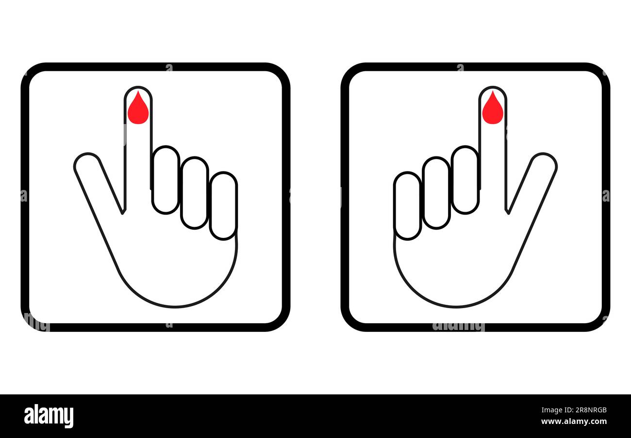 Set of Hand finger with drop blood icon, medical health test symbol ...
