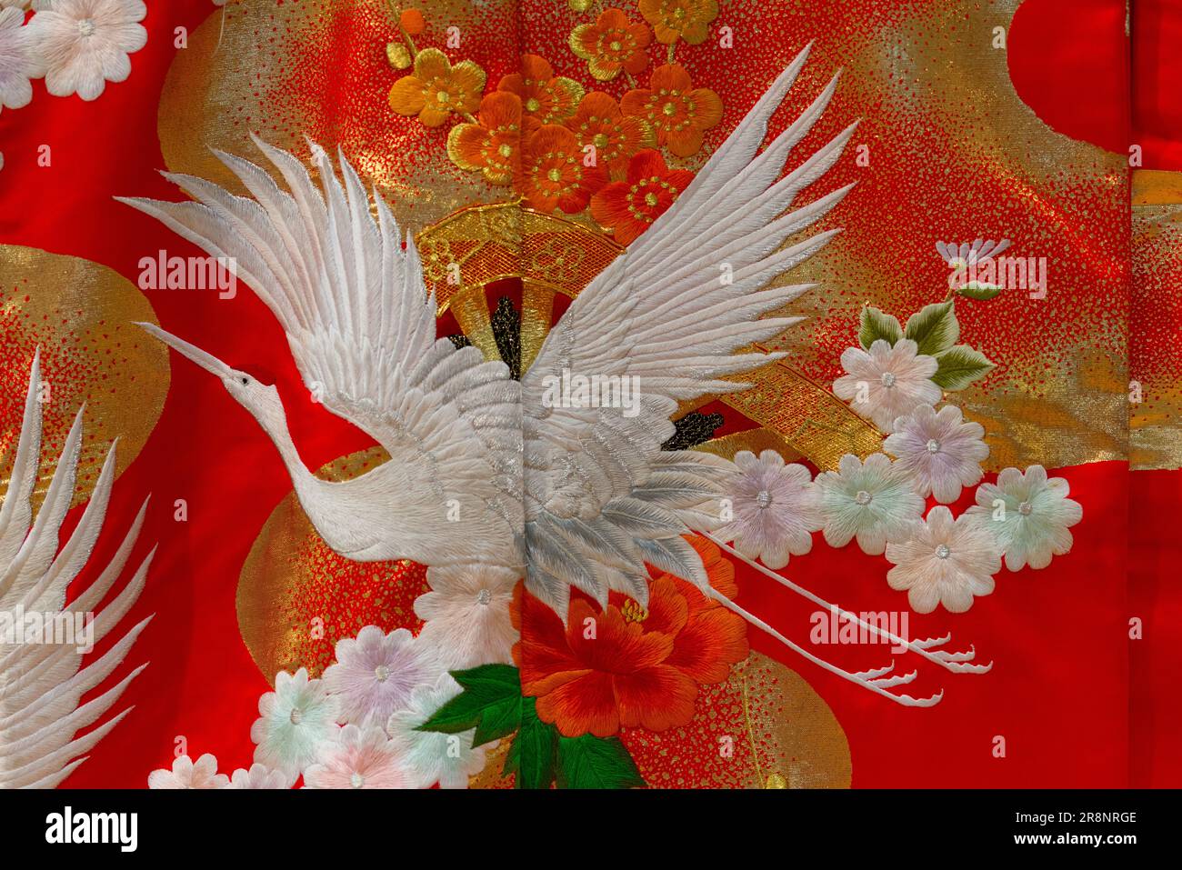 Japanese Kimono Decorated with Motifs of Cranes Birds Stock Photo - Alamy