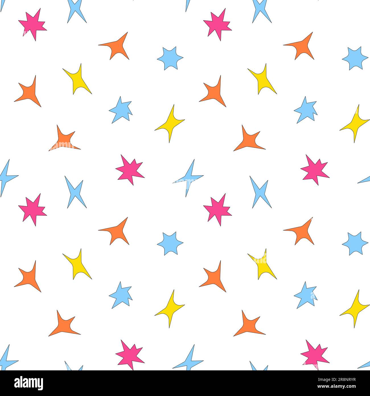 seamless pattern with acid shapes of stars, space stars, sunbeams ...