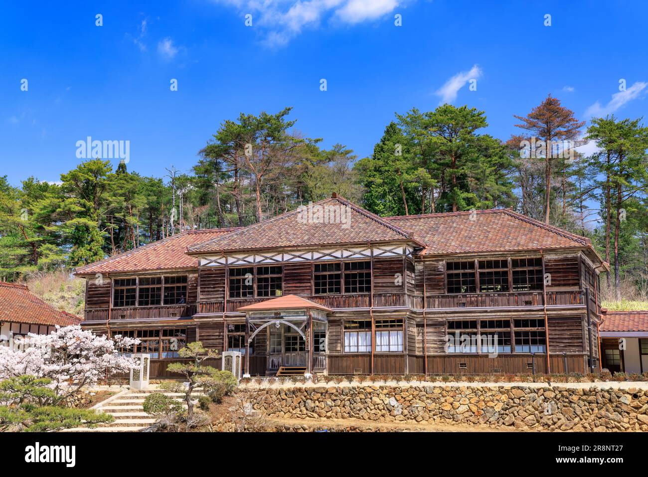 Former FUKIYA Elementary School and cherry blossoms Stock Photo - Alamy