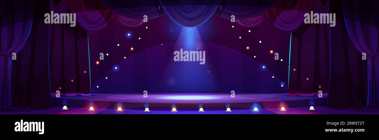 Cartoon circus stage night arena with curtain. Theater podium for dance ...