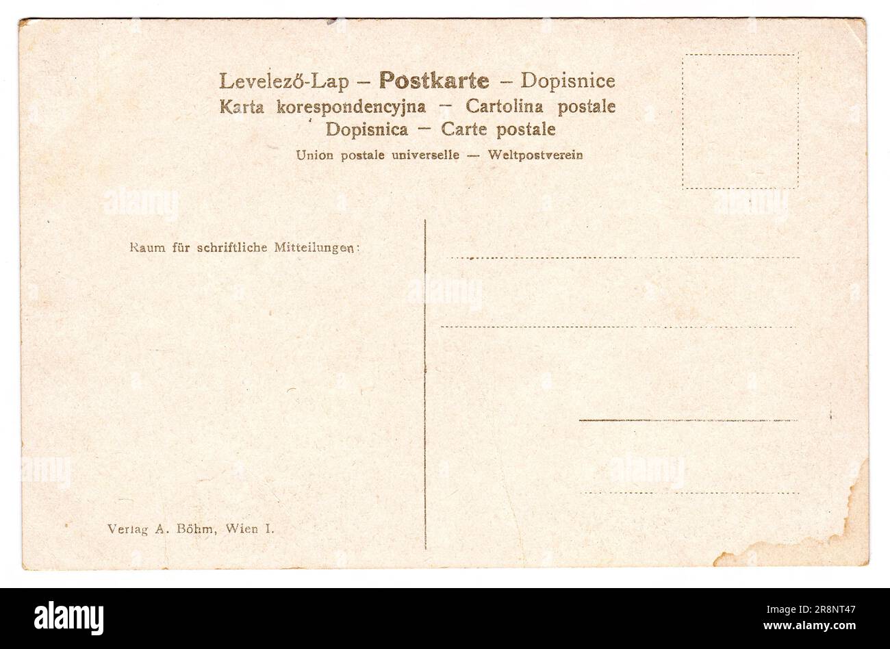 Vintage postcard reverse side with weathered edges on white background ...