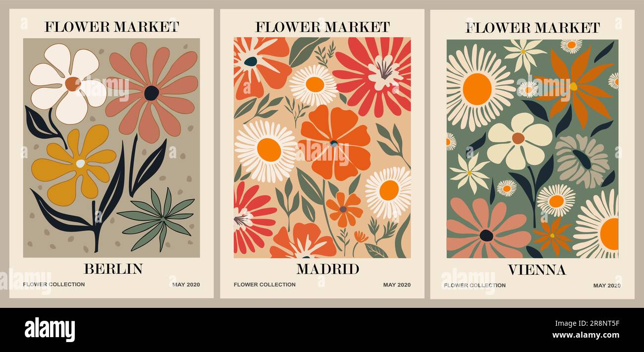 Set of abstract Flower Market posters vector art Stock Vector Image ...