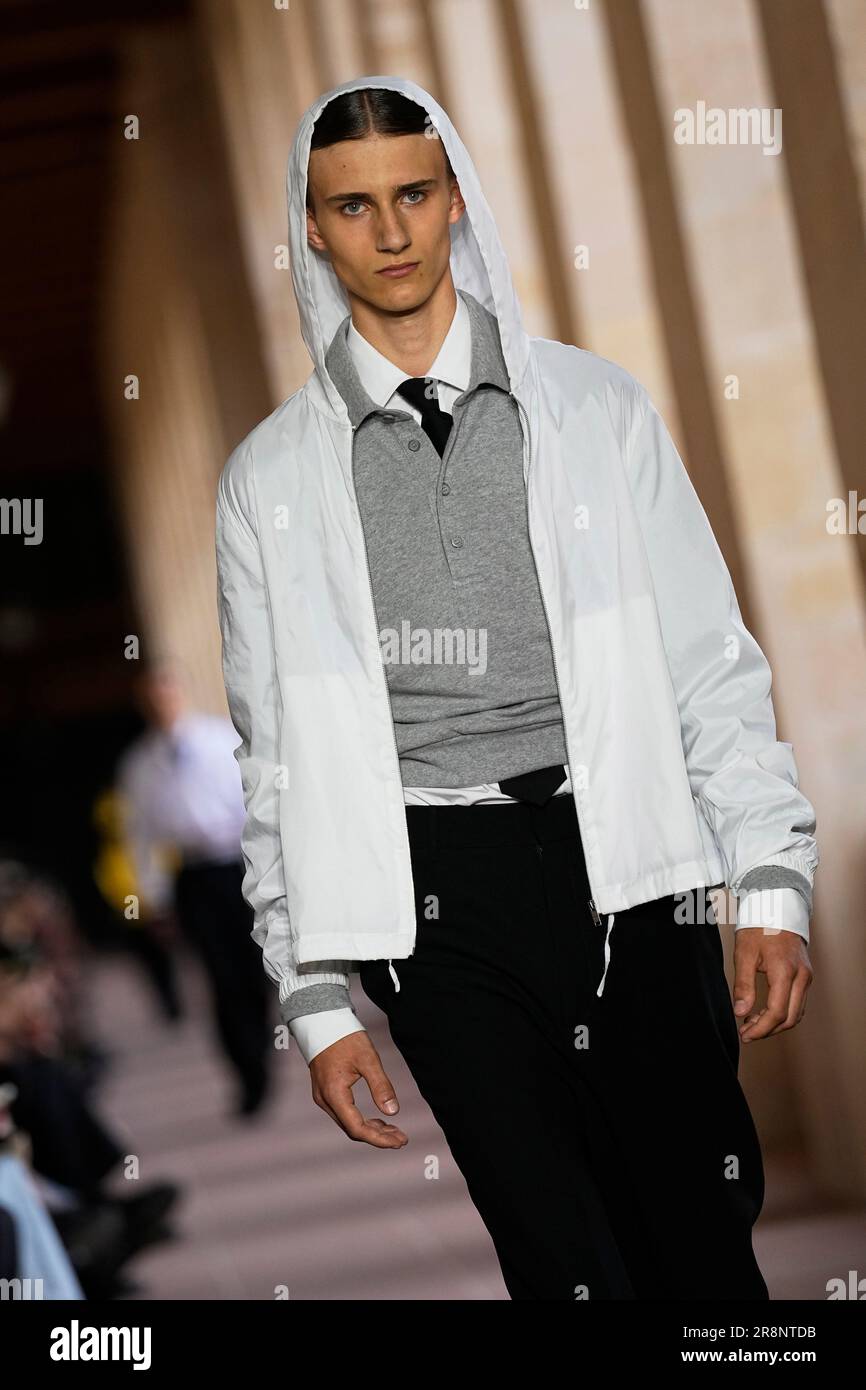 A model wears a creation for Givenchy Menswear Spring/Summer 2024 ...