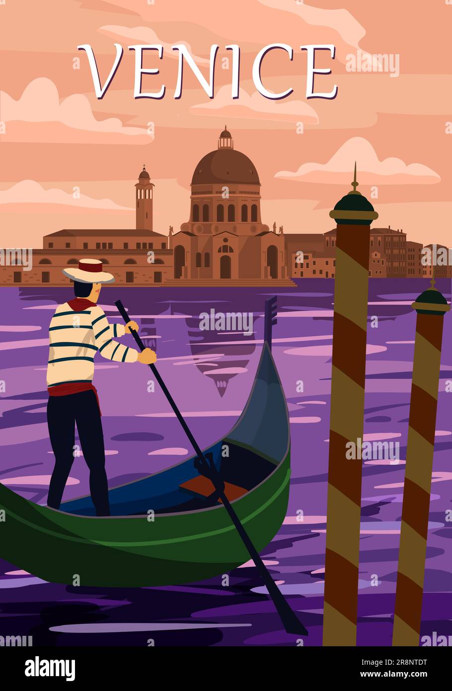 Retro Poster Venice Italia. Grand Canal, gondolier, architecture ...