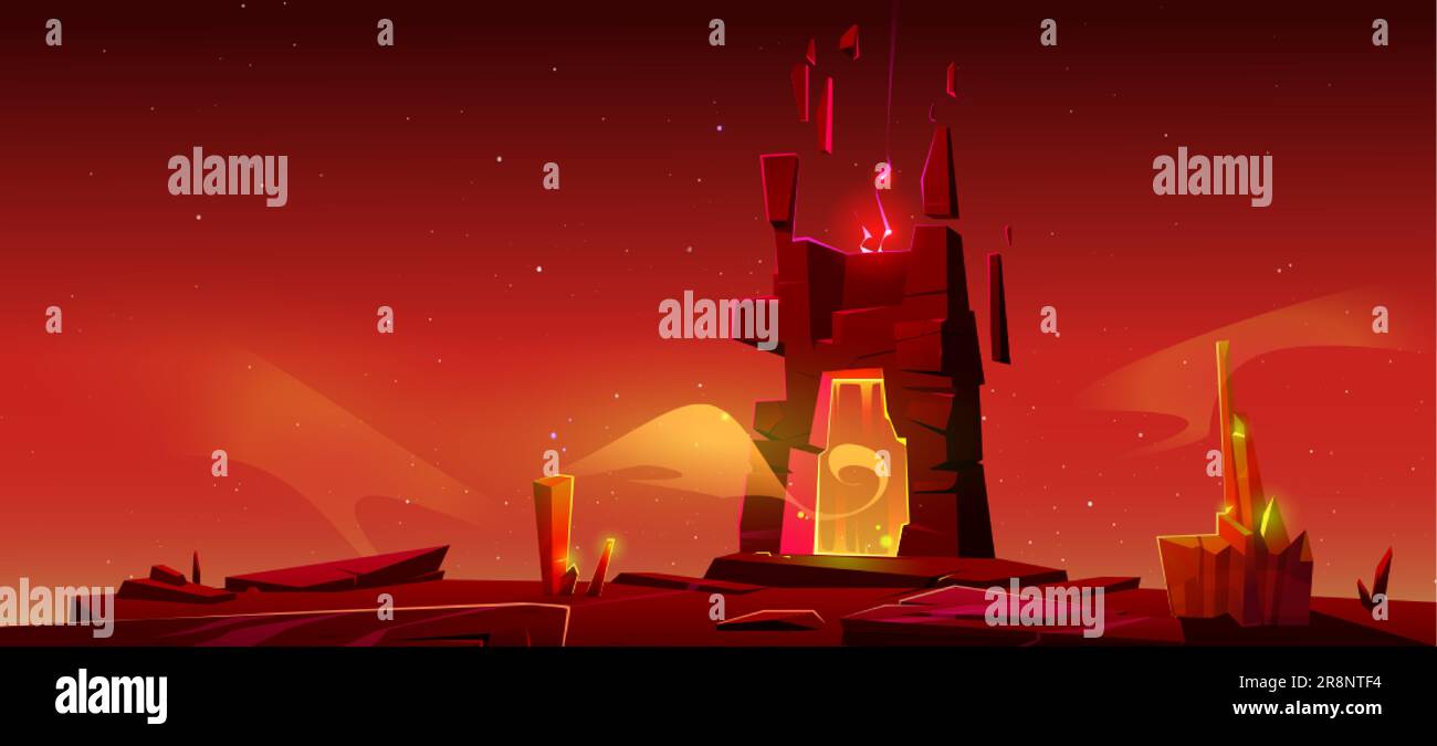 Fantasy magic game portal cartoon red landscape. Futuristic and ...