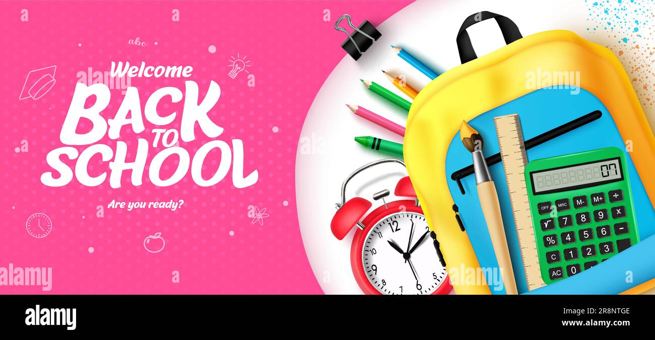 Welcome back to school vector template. Back to school in pink space ...
