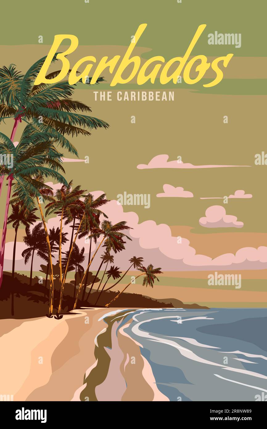 Travel poster Barbados tropical island resort vintage Stock Vector ...