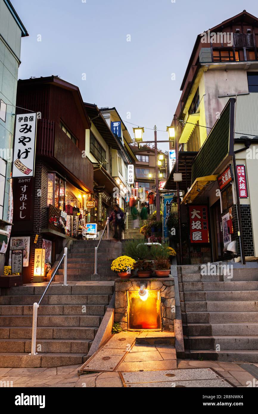 Ikaho Onsen Stone Steps Street in the twilight Stock Photo - Alamy