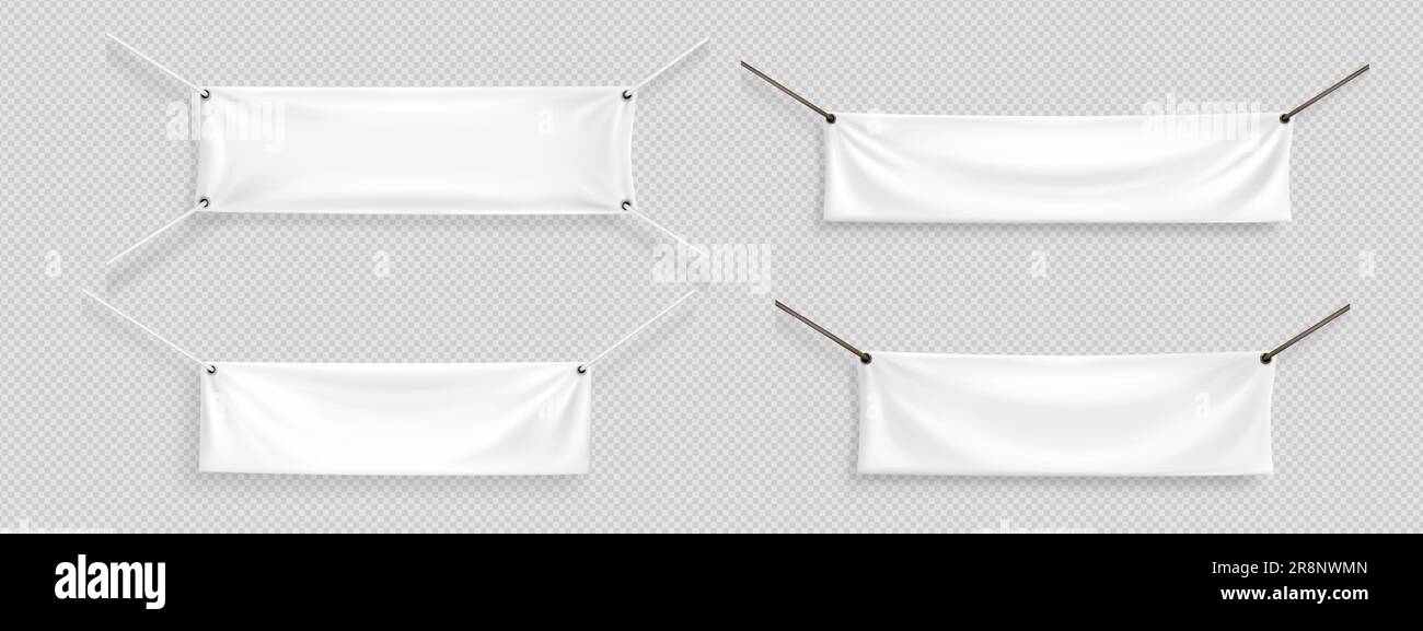 White realistic hang blank fabric horizontal canvas banner sign vector ...