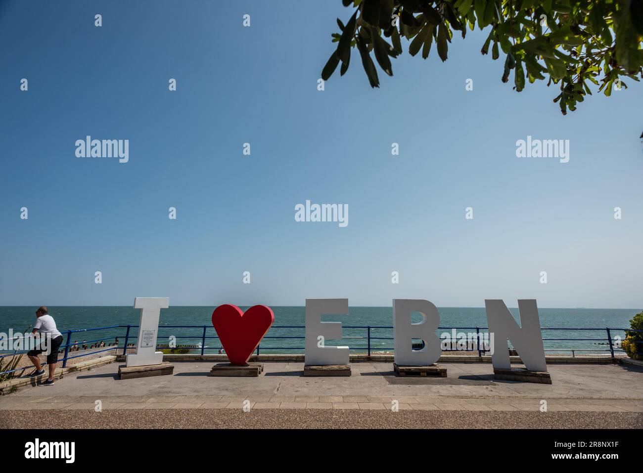 Eastbourne, June 16th 2023: The "I Love Eastbourne" sign on the beach ...