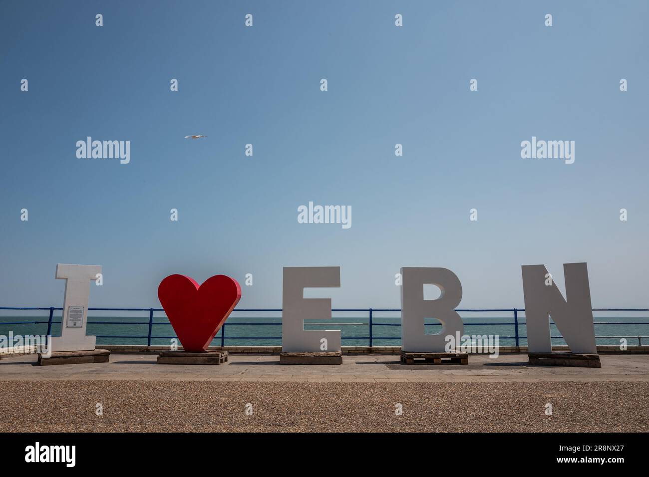 Eastbourne, June 16th 2023: The "I Love Eastbourne" sign on the beach ...