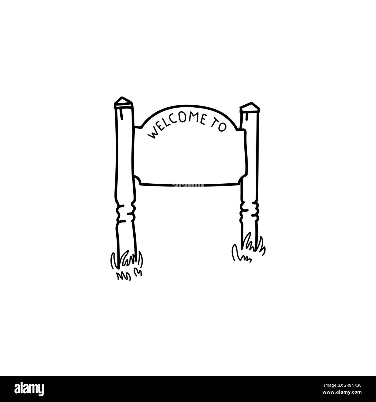 Hand drawn doodle street sign with Welcome to inscription. Old sign ...