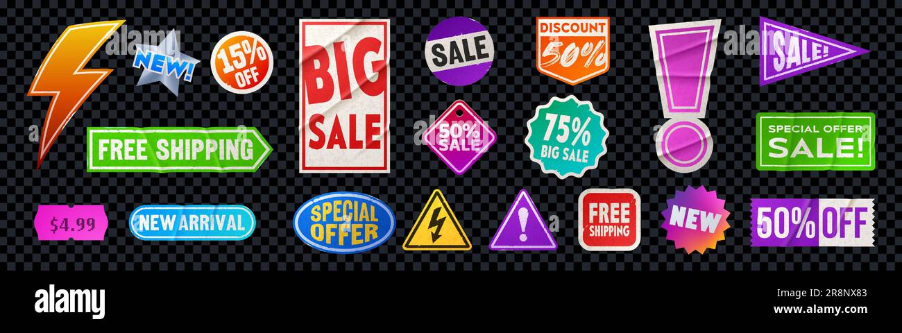 Grunge sticker old tape rectangle label vector. Adhesive vintage tag ...