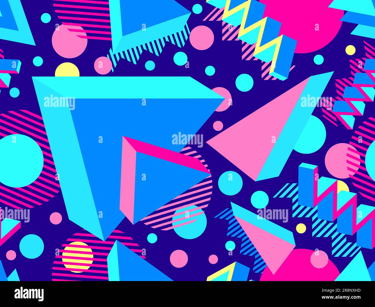 3D geometric seamless pattern in 80s style. 3d isometric triangles ...