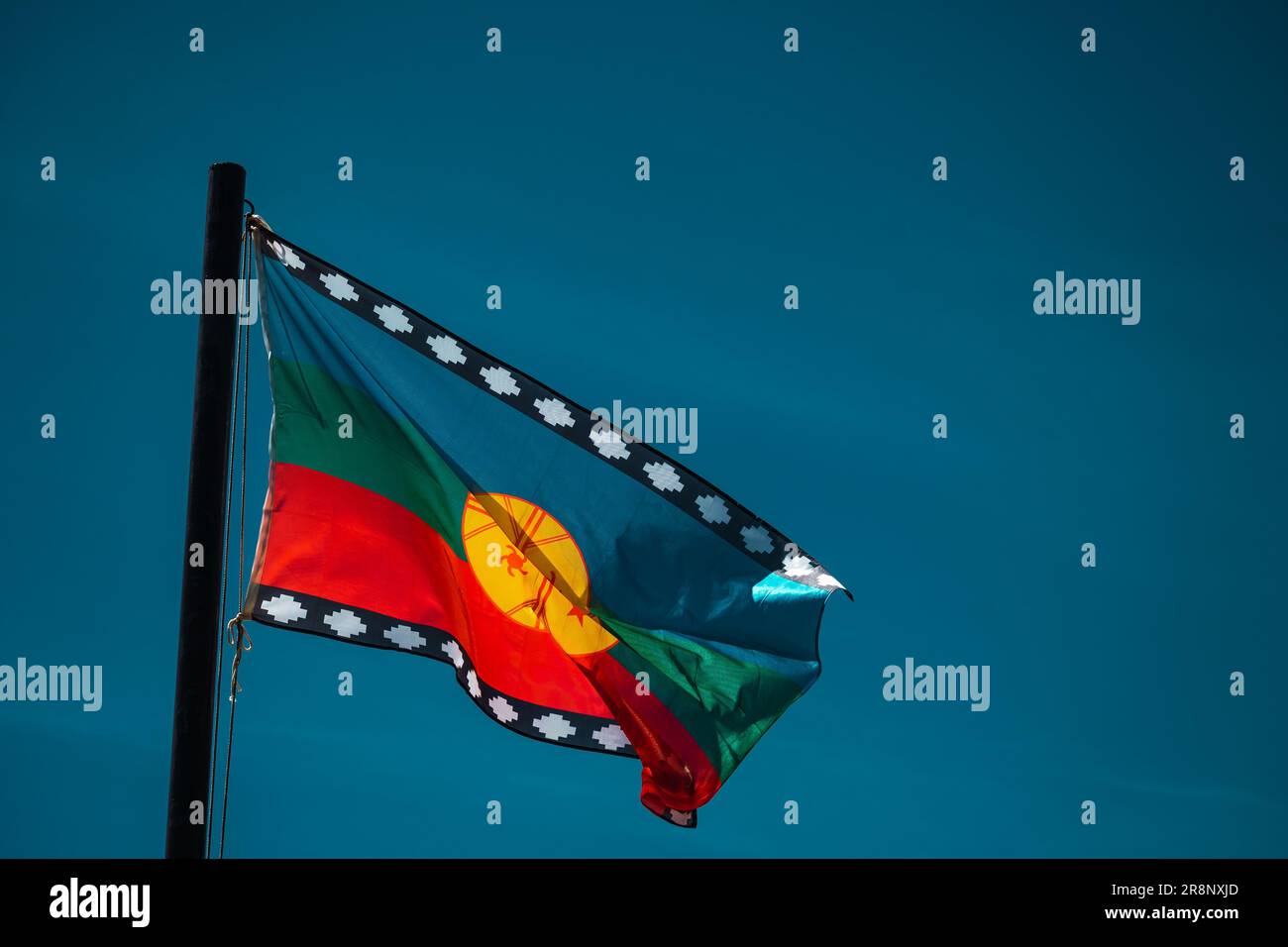 The waving flag of the original Mapuche people, in full color Stock ...