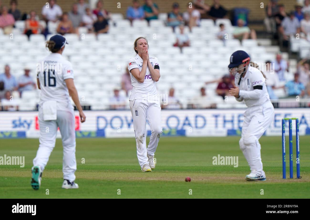 England's Lauren Filer reacts after a chance to dismiss Australia's ...