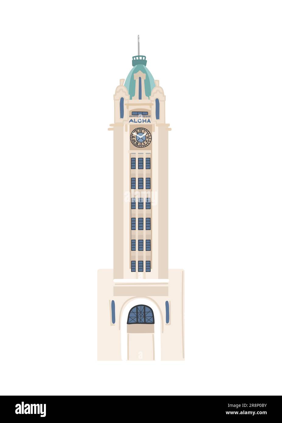 Hawaii City Building. Honolulu architecture. hand drawn icon of famous ...