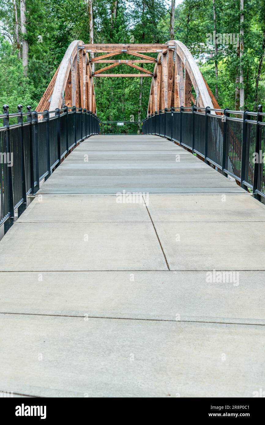 A walkway onto a pedestrian bridge in Bothell, Washington Stock Photo ...
