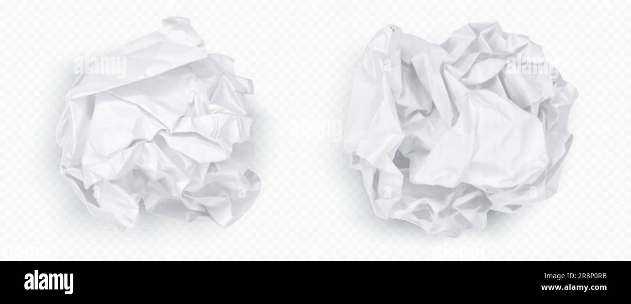 Crumple paper ball, white 3d crinkle trash vector isolated on ...