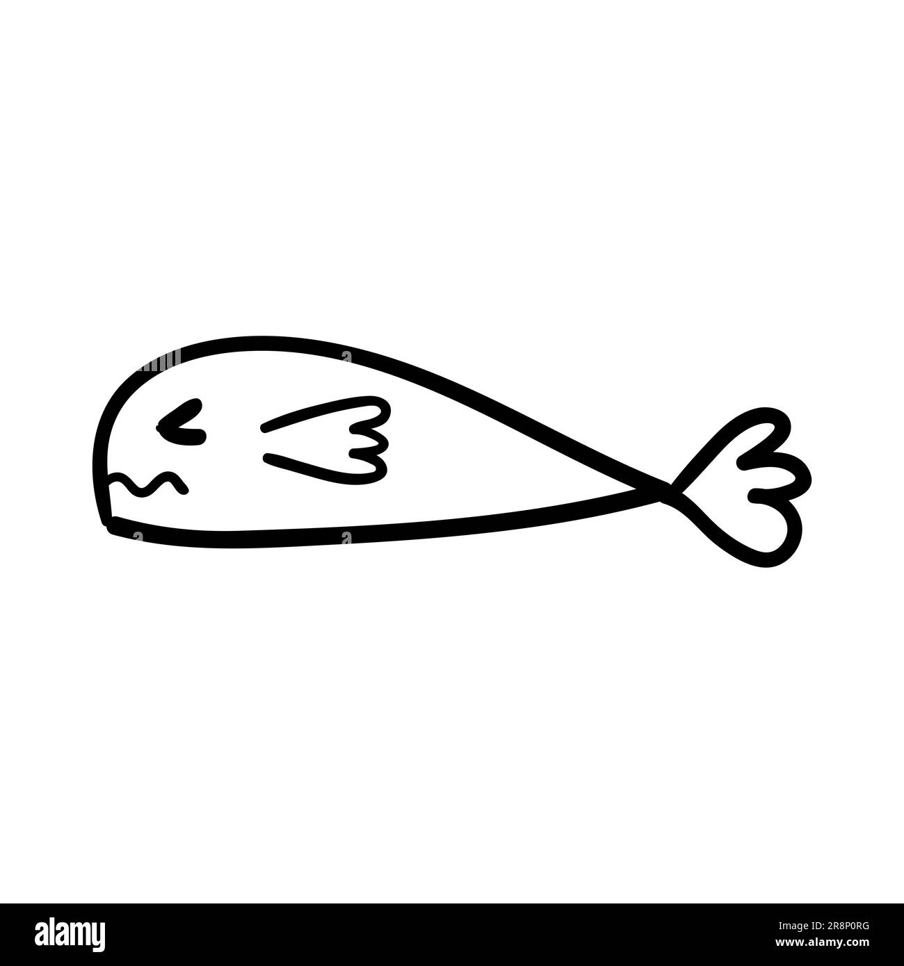 Hand drawn doodle fish. Underwater animals with fins. Childish funny ...