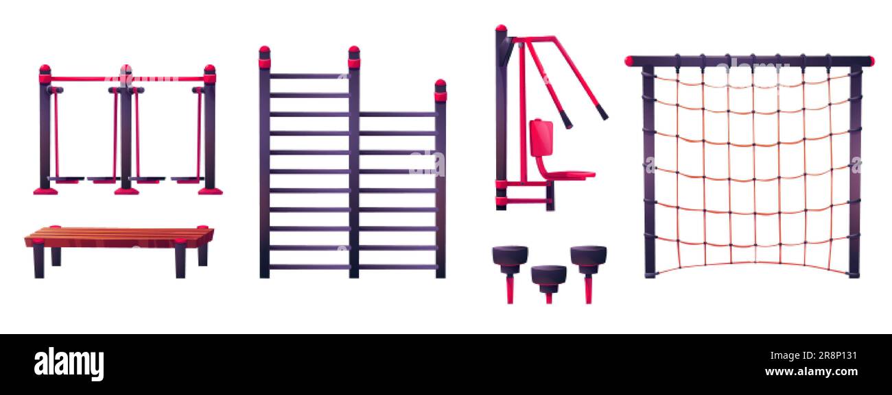 Cartoon set of street workout equipment isolated on white background ...