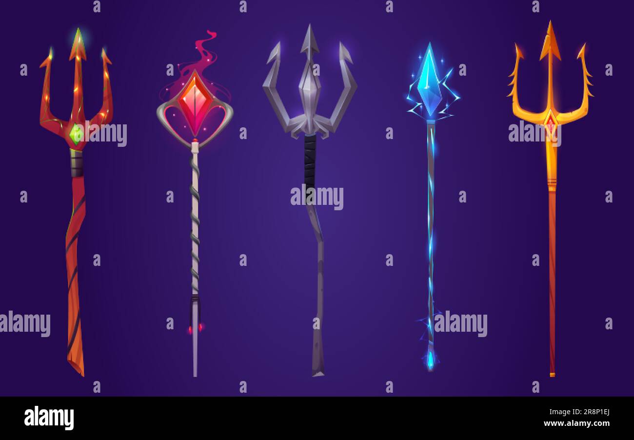 Cartoon set of magic tridents isolated on background. Vector ...