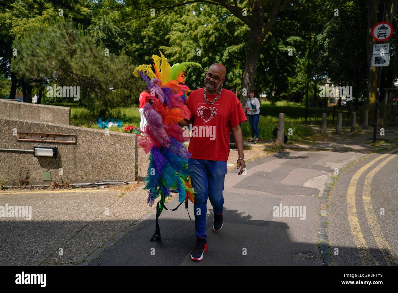 People prepare costumes for the procession on Windrush Day in Herne ...