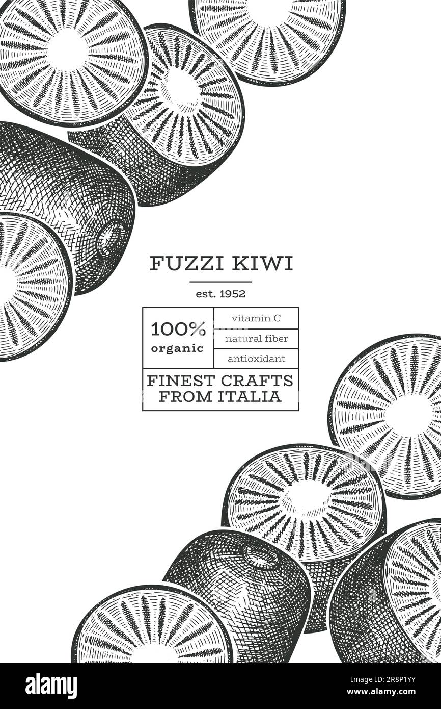 Hand drawn sketch style kiwi banner. Organic fresh fruit vector ...