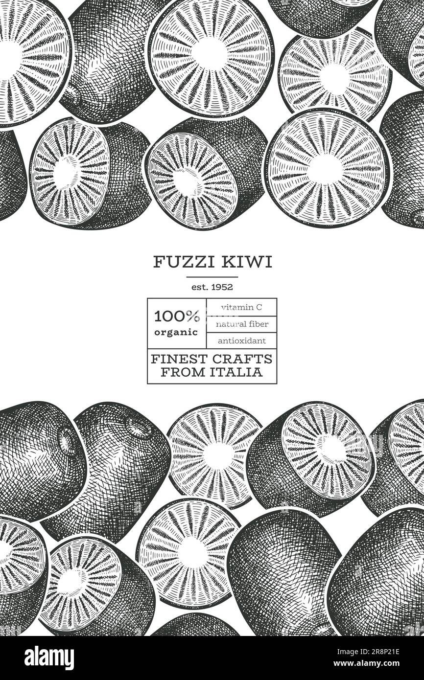 Hand drawn sketch style kiwi banner. Organic fresh fruit vector ...