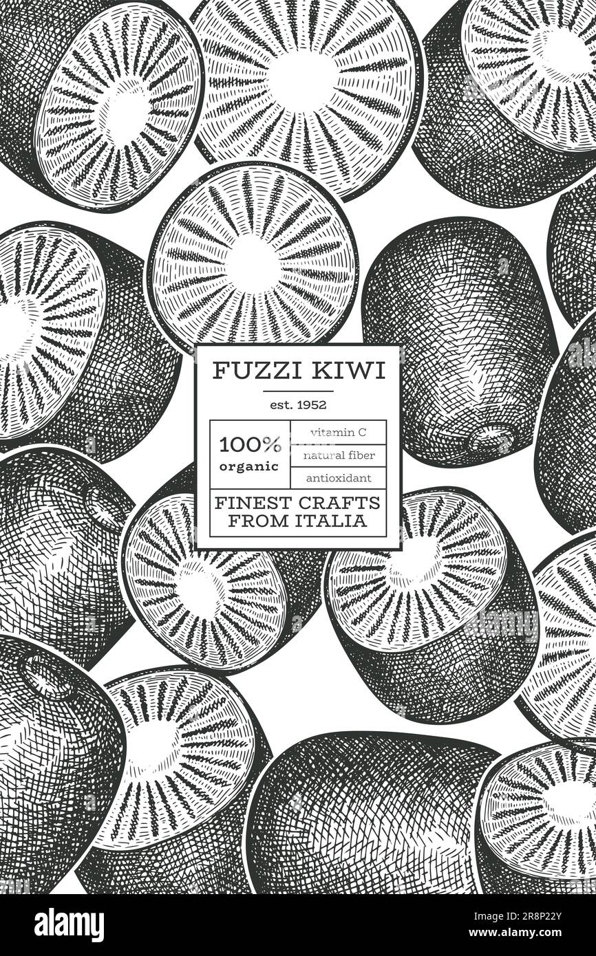 Hand drawn sketch style kiwi banner. Organic fresh fruit vector ...