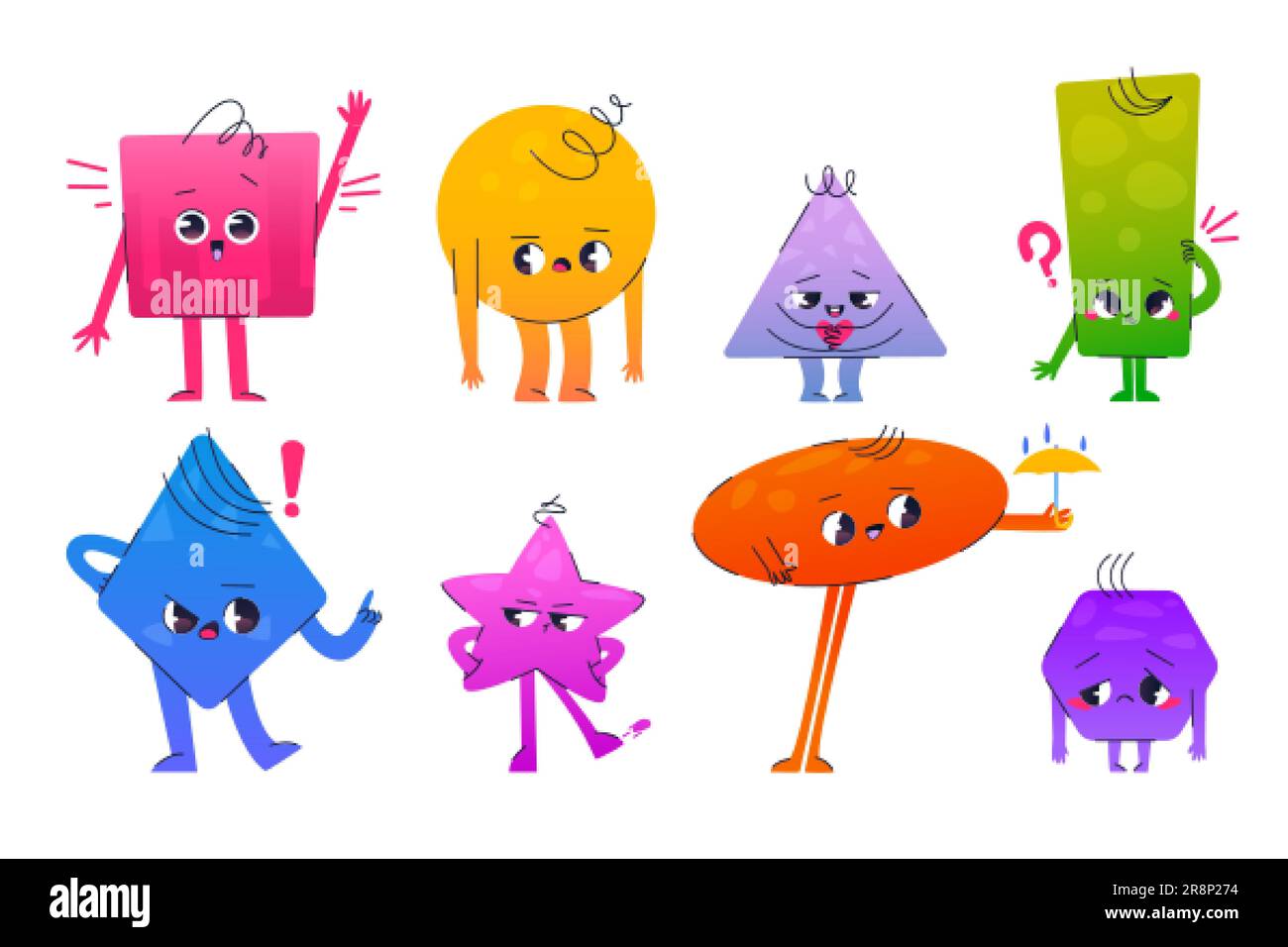 Cute math figures, geometric shapes characters with faces. Abstract ...