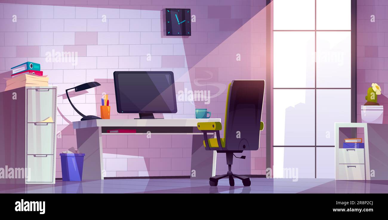 Vector office interior room with modern desk cartoon furniture ...