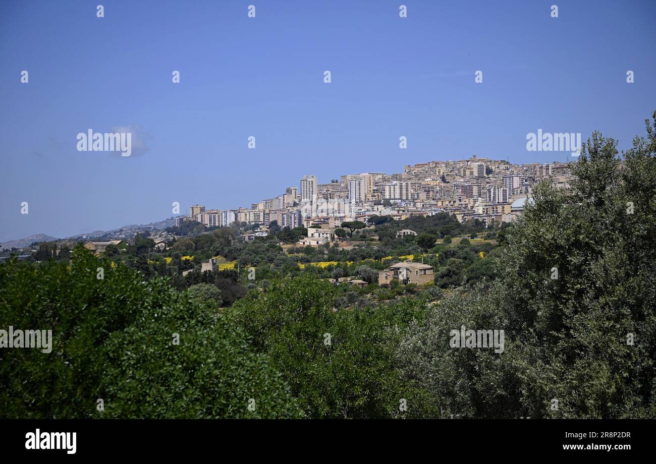 Landscape with panoramic view of Agrigento a town of the ancient Magna ...