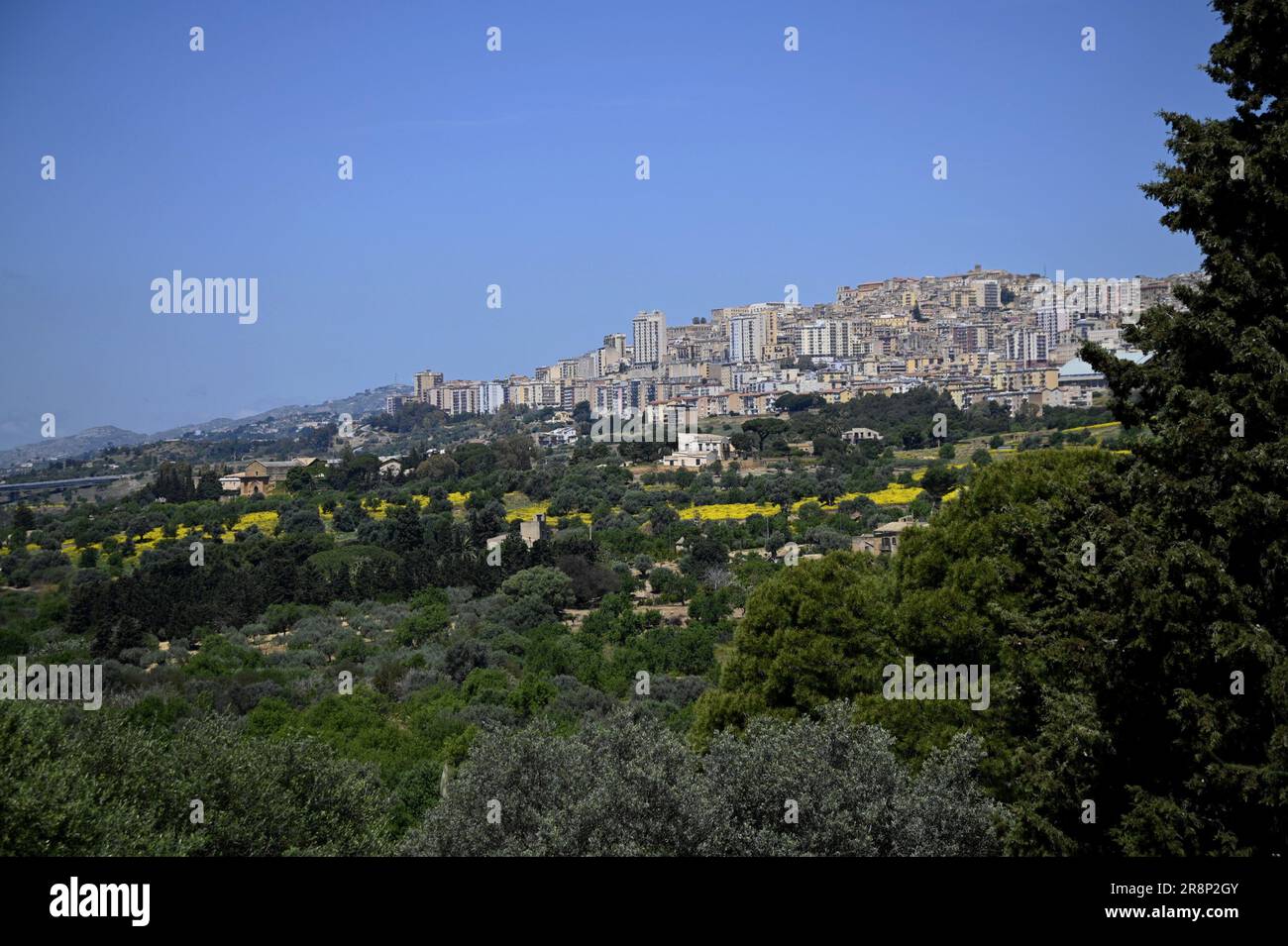 Landscape with panoramic view of Agrigento a town of the ancient Magna ...