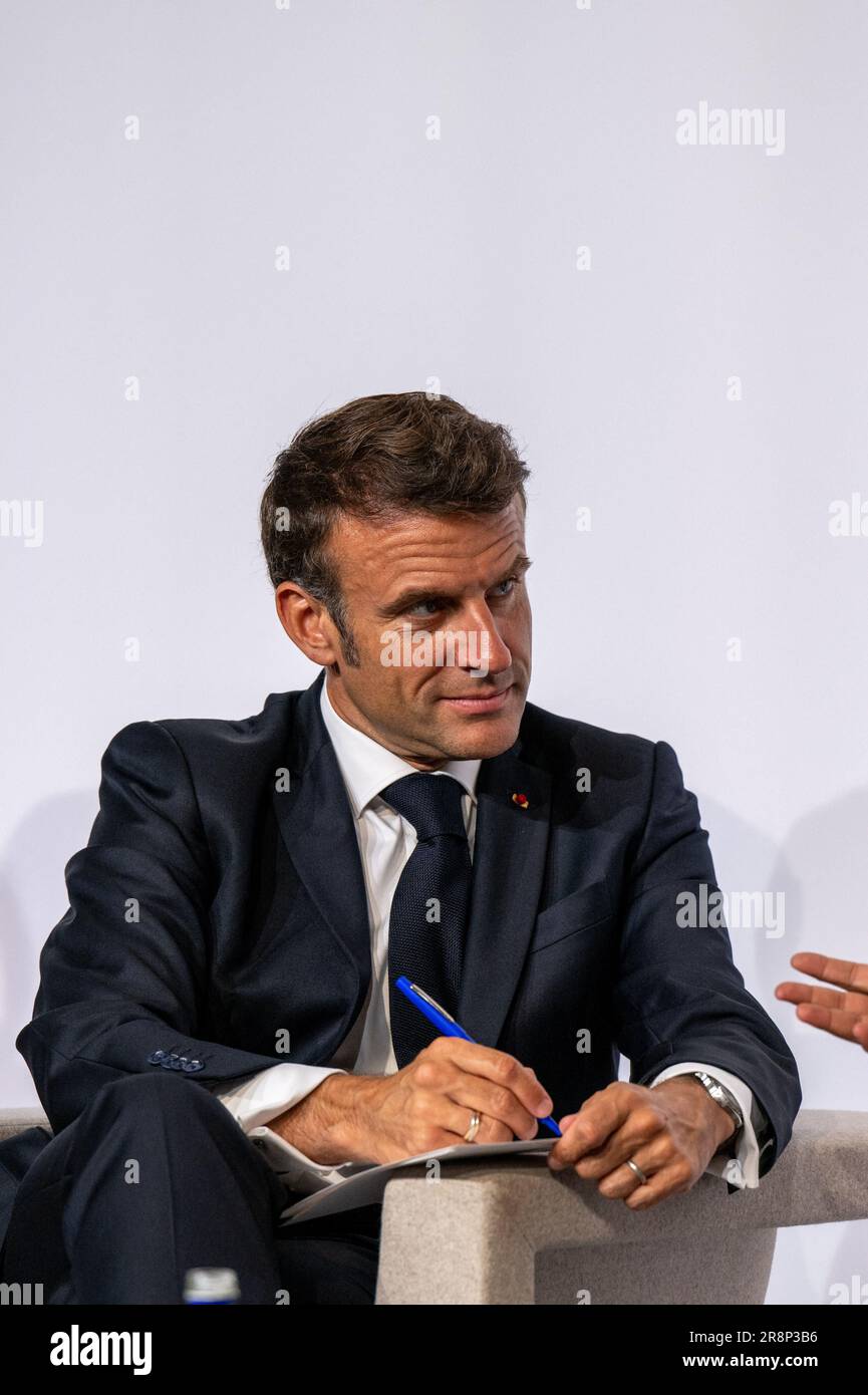Paris, France. 22nd June, 2023. French president Emmanuel Macron ...