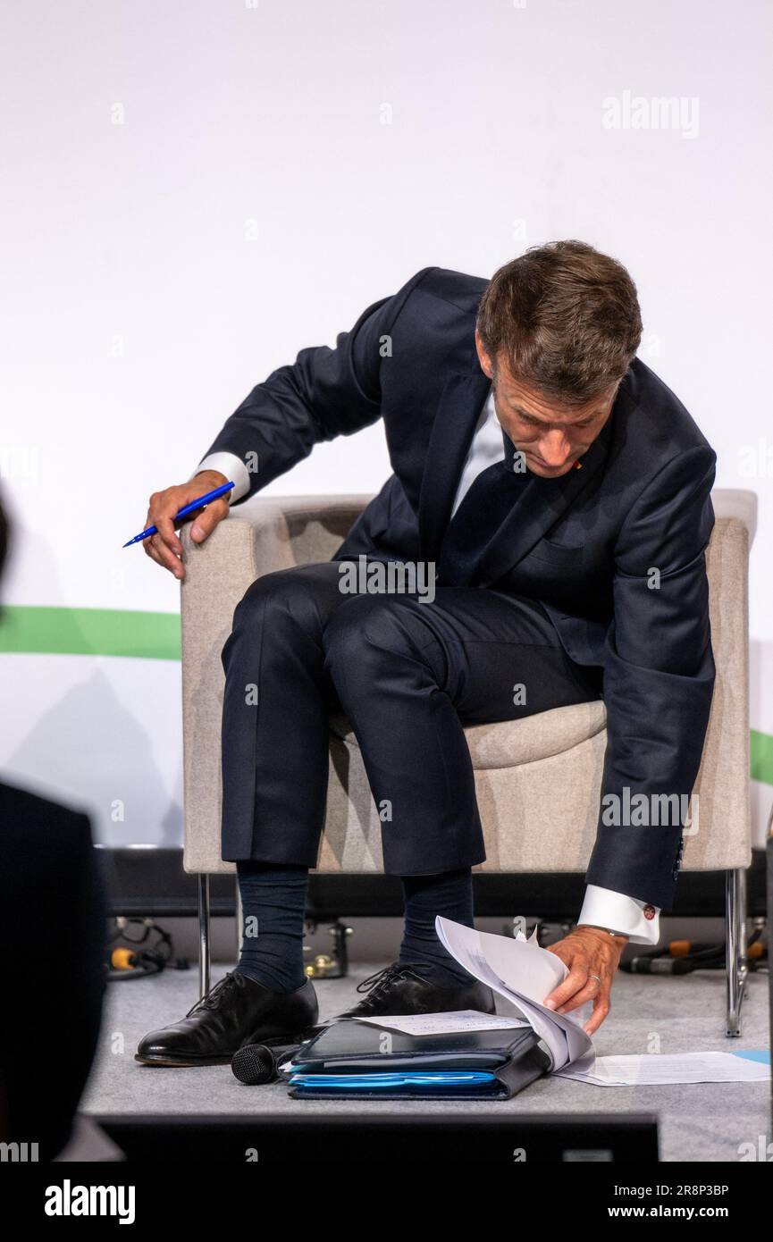 Paris, France. 22nd June, 2023. French president Emmanuel Macron ...