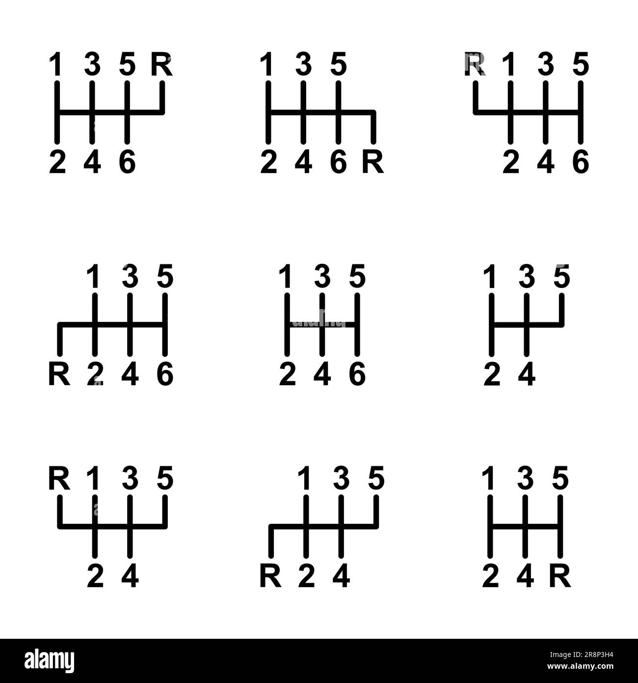 Set of Handle car manual shift lever icon, vehicle gear technology vector illustration equipment ...